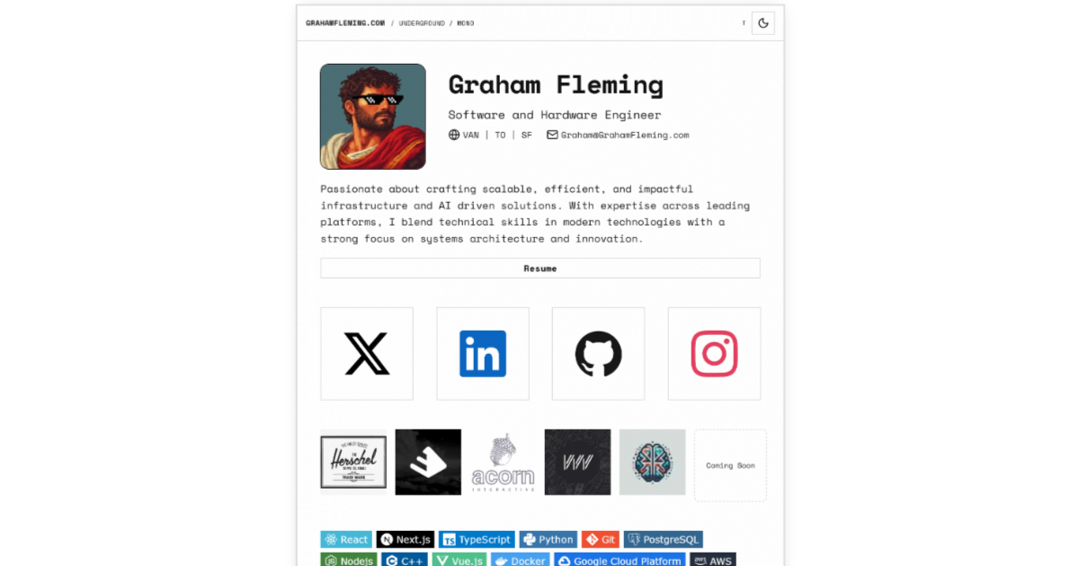 Graham Fleming | Software and Hardware Engineer | AI | Robotics